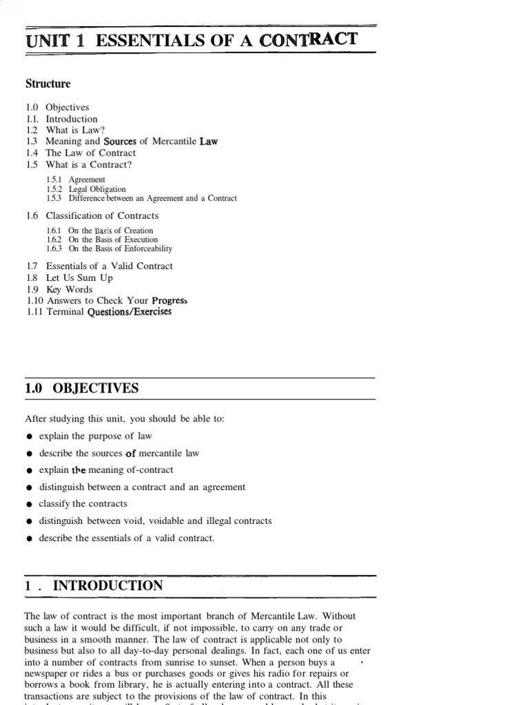 Business Law - Unit 1 | PDF | Consideration | Void (Law)