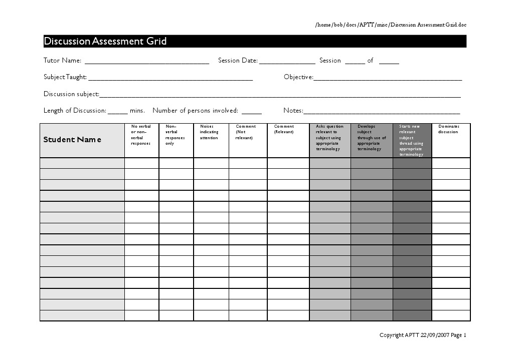 Discussion Assessment Grid Template | PDF | Psychological Concepts ...