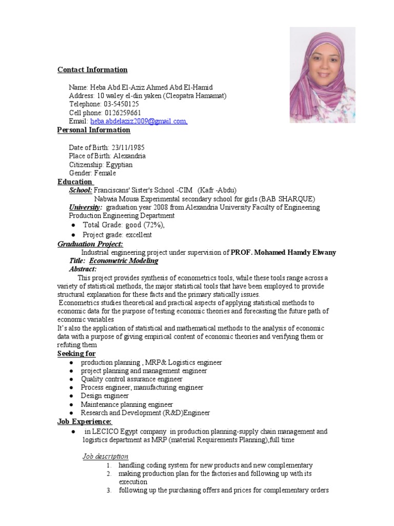 Female Data Entry Engineer CV/Resume Sample | PDF | Engineer | Statistics
