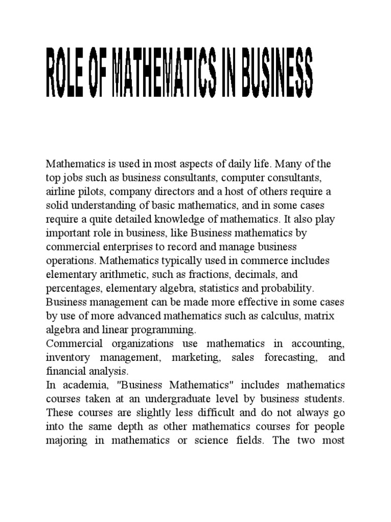 Role of Mathematics in Business Operations | PDF | Teaching Mathematics ...