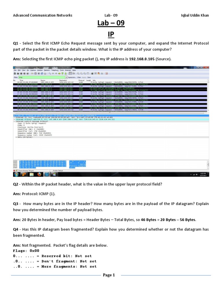 Lab 09 - ACN - IP | PDF | Internet Protocols | Network Packet