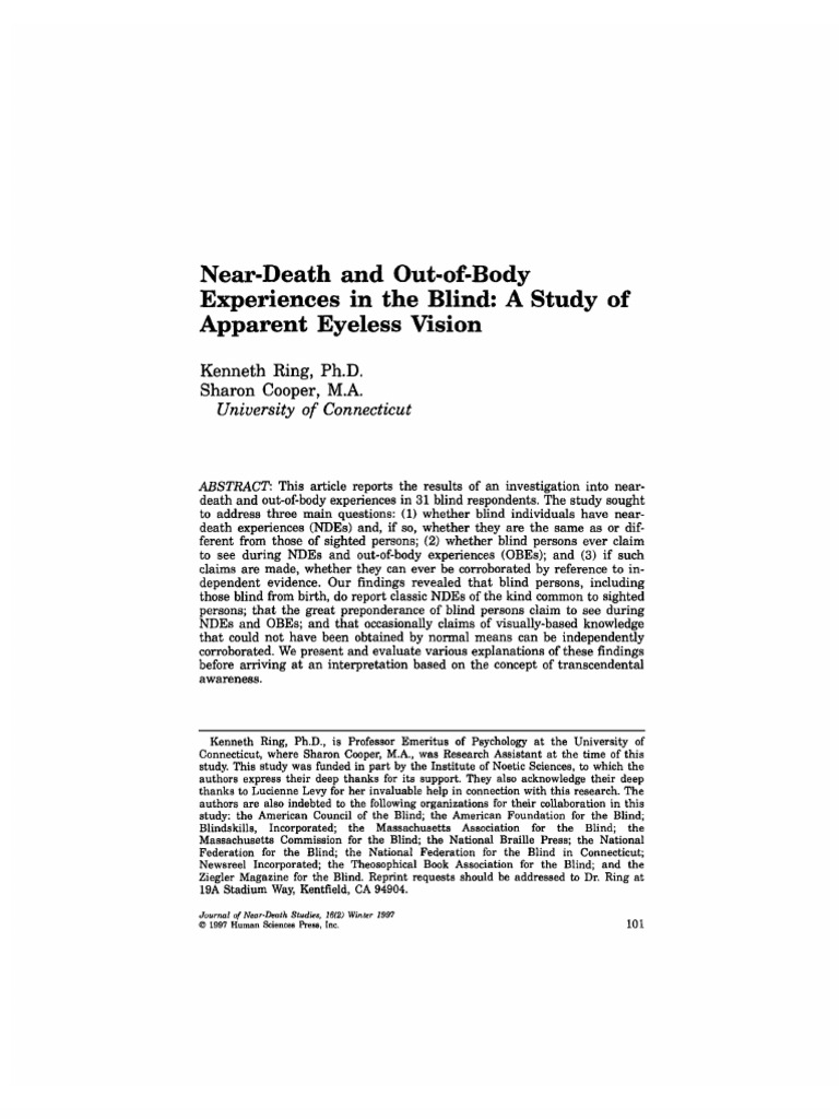Near-Death Studies and Out-of-Body Experiences in The Blind | PDF ...