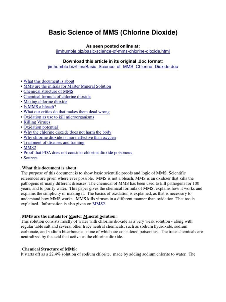 Basic Science of MMS (Chlorine Dioxide) Explained | PDF | Chlorine | Redox