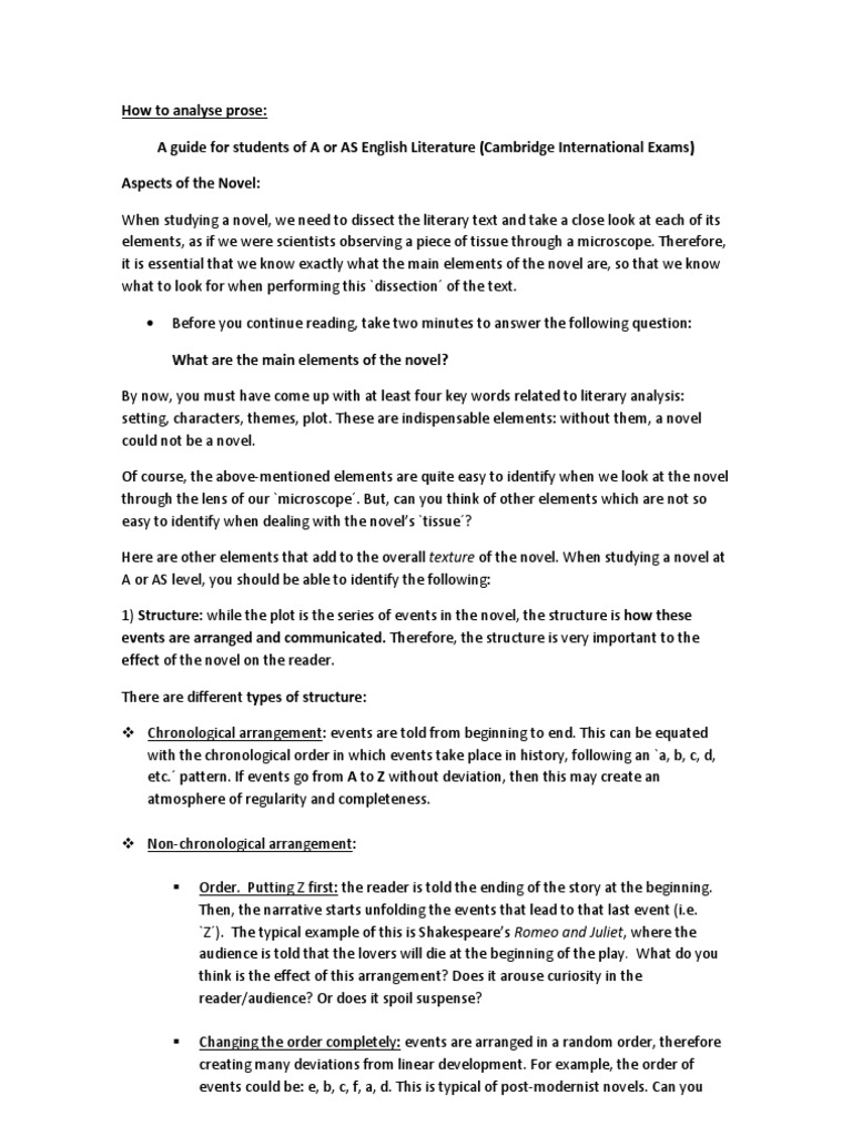 How To Analyse Prose - The Novel | PDF | Jane Eyre | Novels