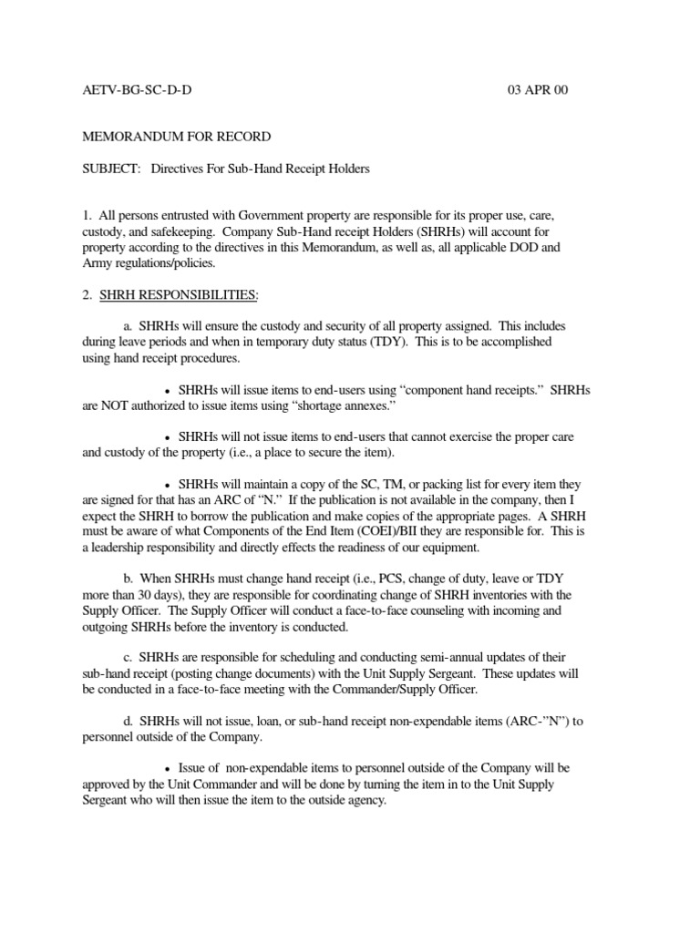 Memo For Hand Receipt Holders | PDF | Computing | Business