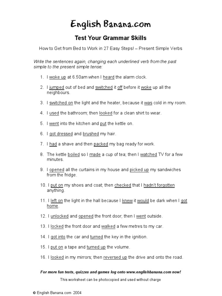How To Get From Bed To Work in 27 Easy Steps Present Simple Verbs Eg15 ...