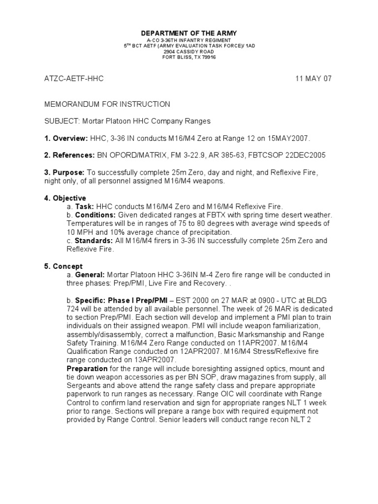MOI example for a range | Platoon | Military