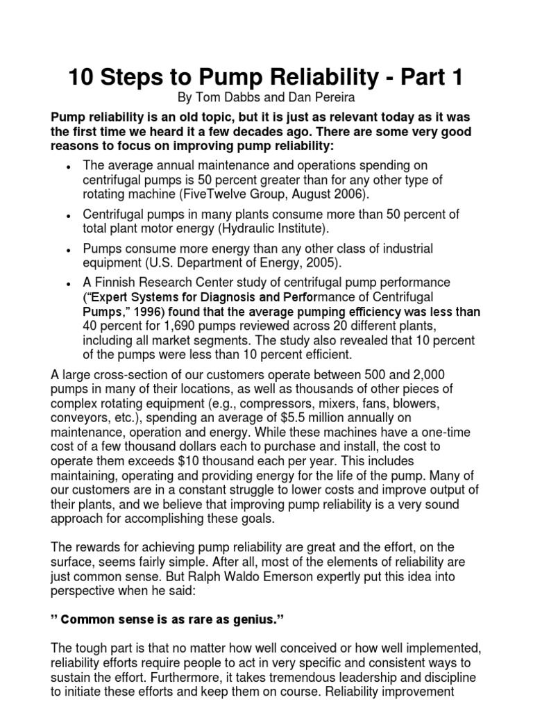 10 Steps To Pump Reliability | PDF | Pump | Reliability Engineering