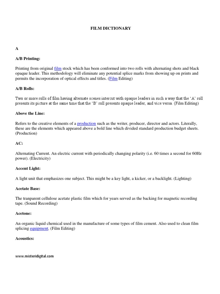 Film Terms Dictionary Overview | PDF