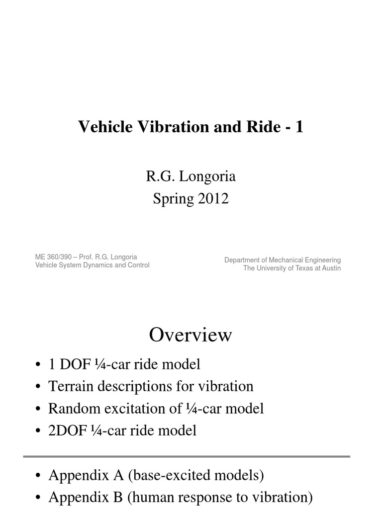 Vehicle Vibration | PDF | Suspension (Vehicle) | Spectral Density