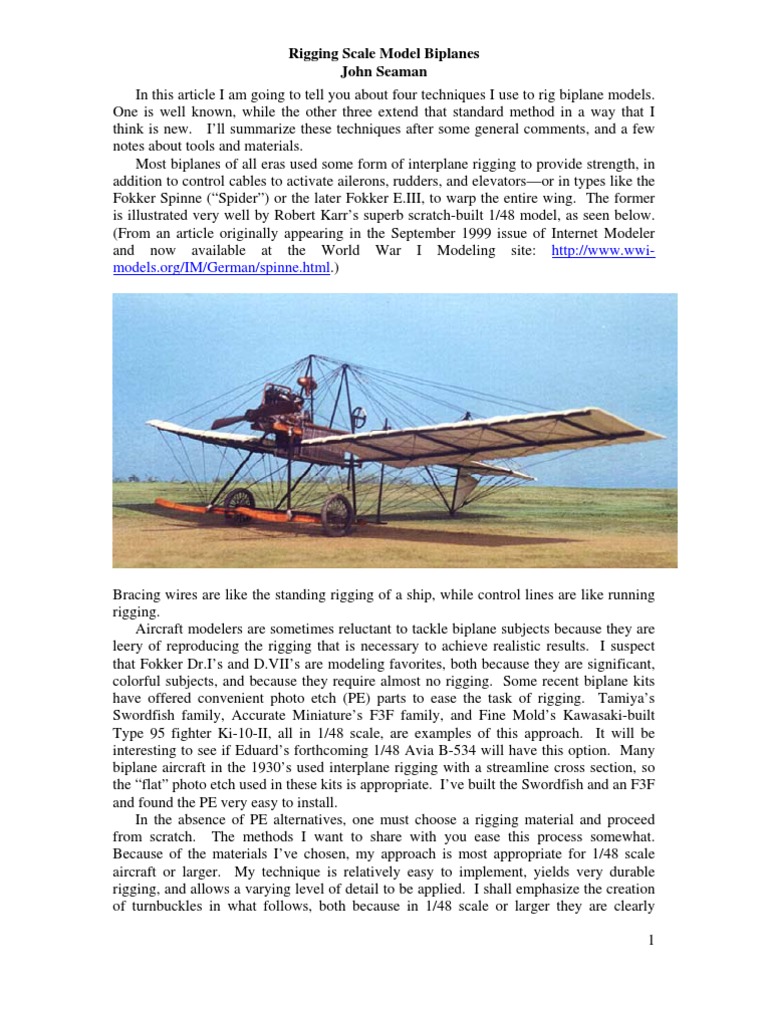 Rigging Scale Model Biplanes | Download Free PDF | Aircraft | Aviation