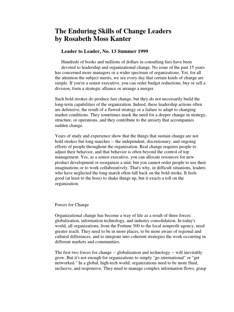 The Enduring Skills of Change Leaders Kanter | PDF | Competence (Human ...