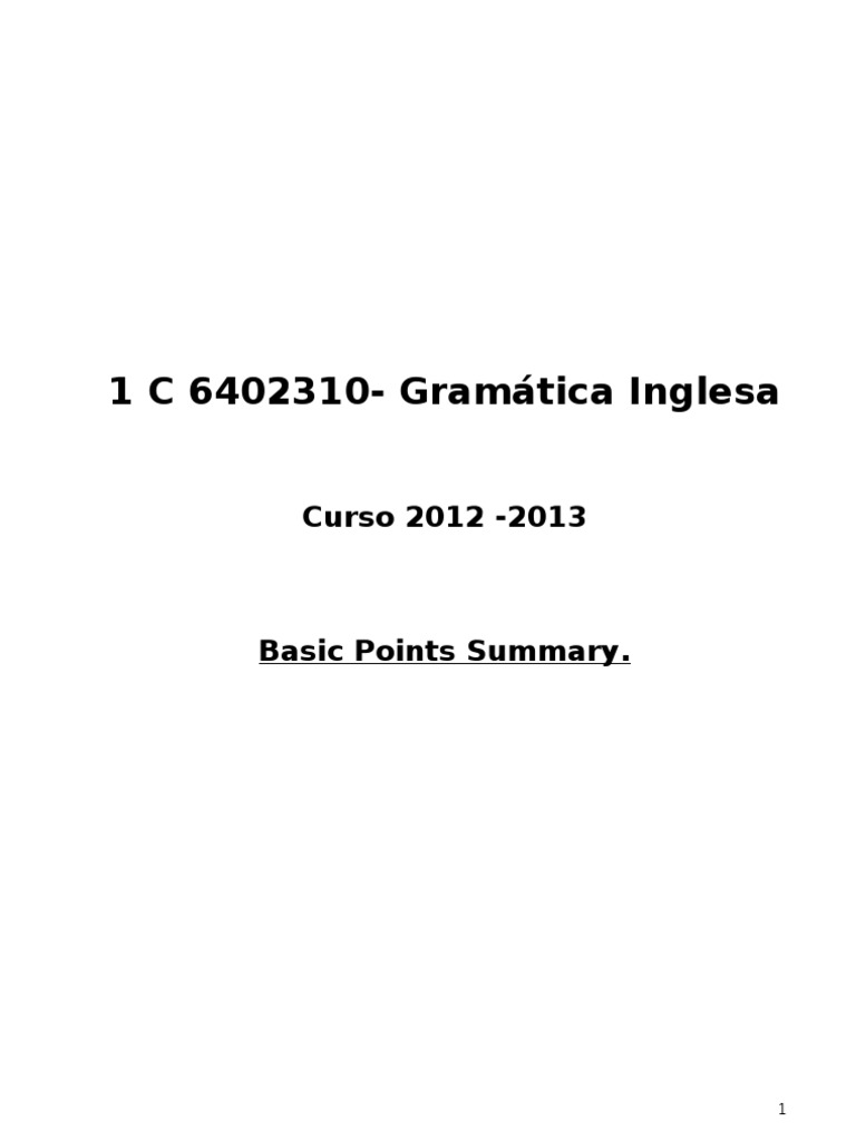 Summary - Grammar Basic Points Units 1-6 | PDF | Clause | Subject (Grammar)