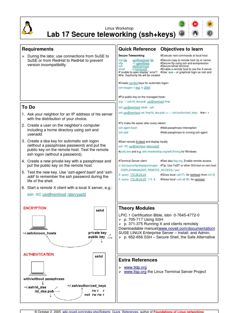 Linux Lab 17 Secure Teleworking Ssh And Keys Pdf Secure Shell Network Protocols