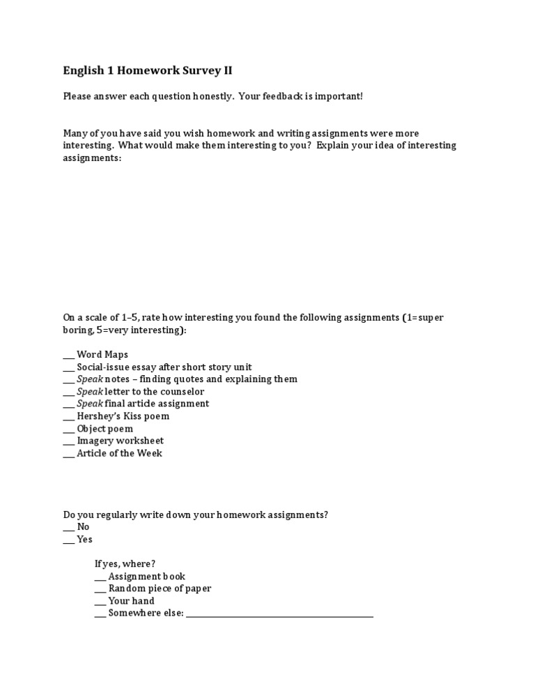 Student Homework Feedback Survey | PDF