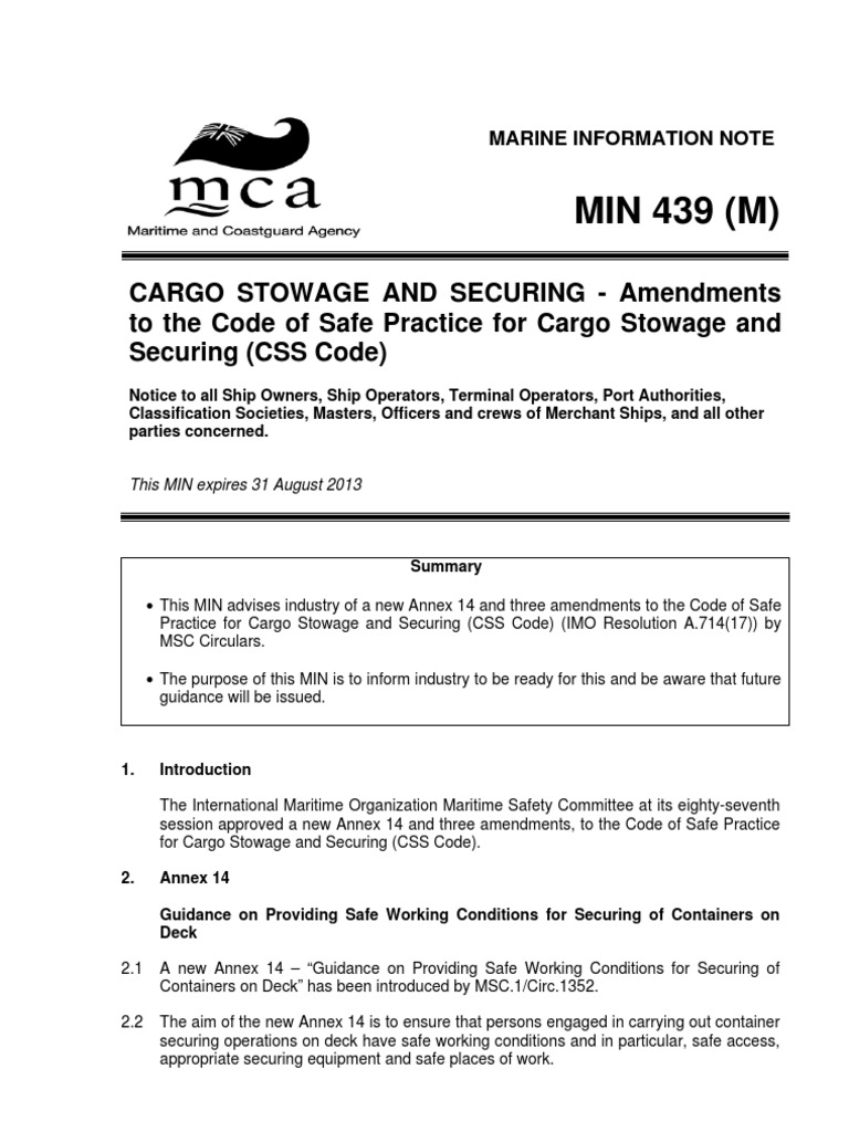 Cargo Stowage and Securing - Amendments | PDF | Water Transport | Shipping