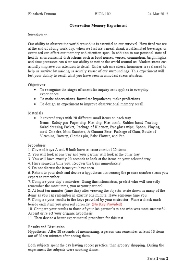 Observation Memory Experiment Study | PDF | Memory | Experiment