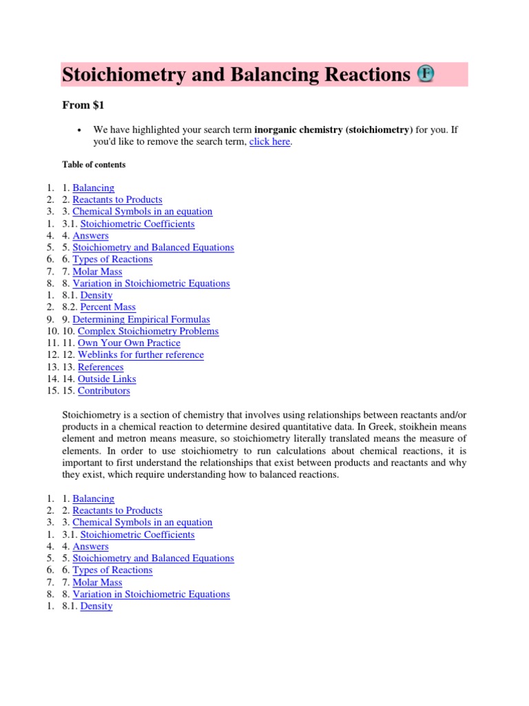 Stoichiometry and Balancing Reactions | PDF | Stoichiometry | Mole (Unit)