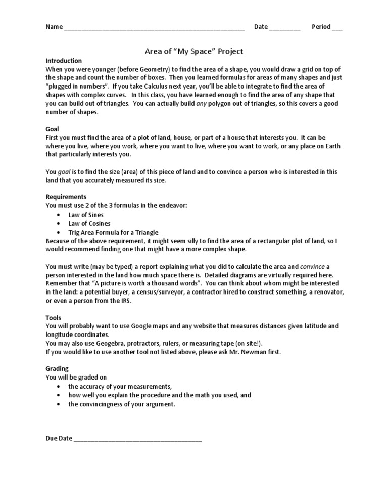 Area Measurement Project Guidelines | PDF | Area | Shape