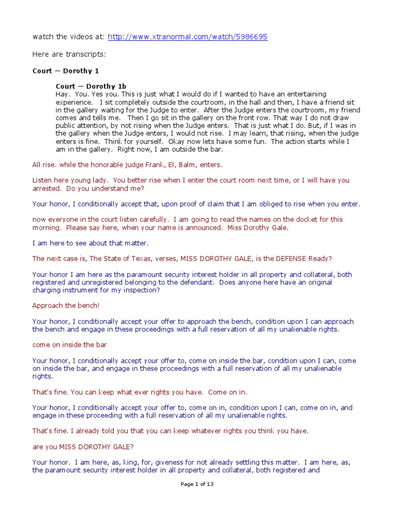 Dorothy in OZ Script | PDF | Plea | Security Interest