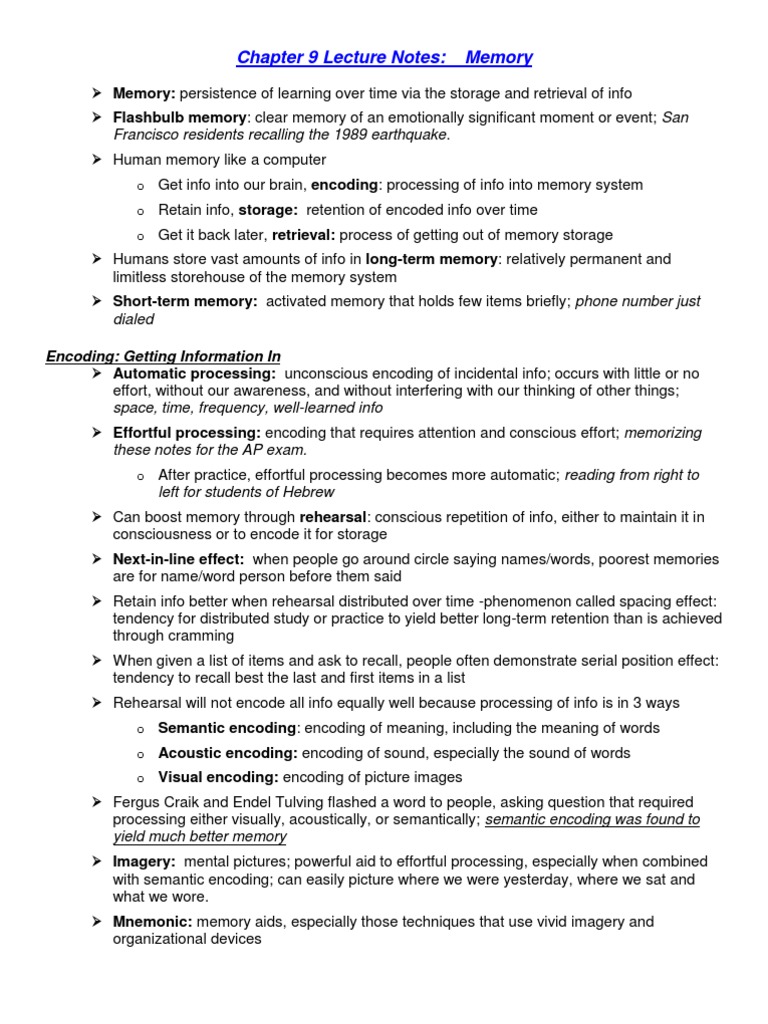 AP Psychology 12 Memory | PDF | Memory | Recall (Memory)