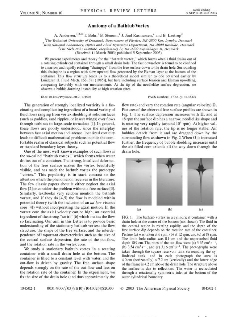 Anatomy of A Bathtub Vortex: Week Ending 5 September 2003 Olume Umber | PDF