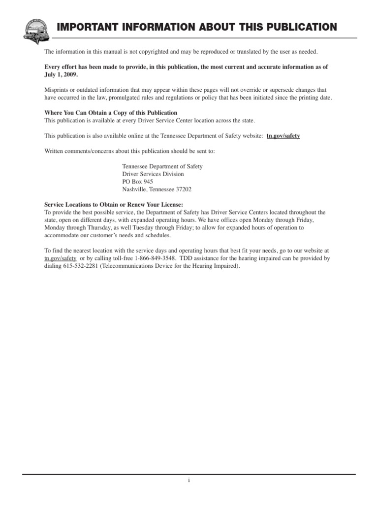 Tennessee Driver's Handbook - 2011-2013 | PDF | Driver's License ...