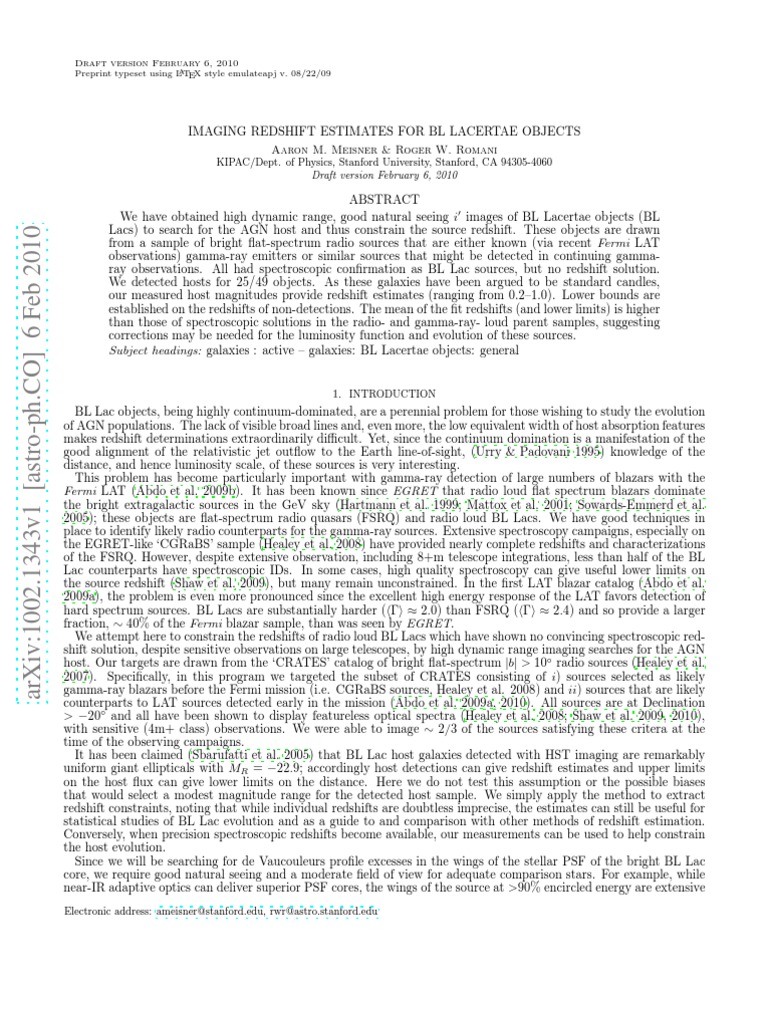 Aaron M. Meisner & Roger W. Romani: Draft Version February 6, 2010 ...