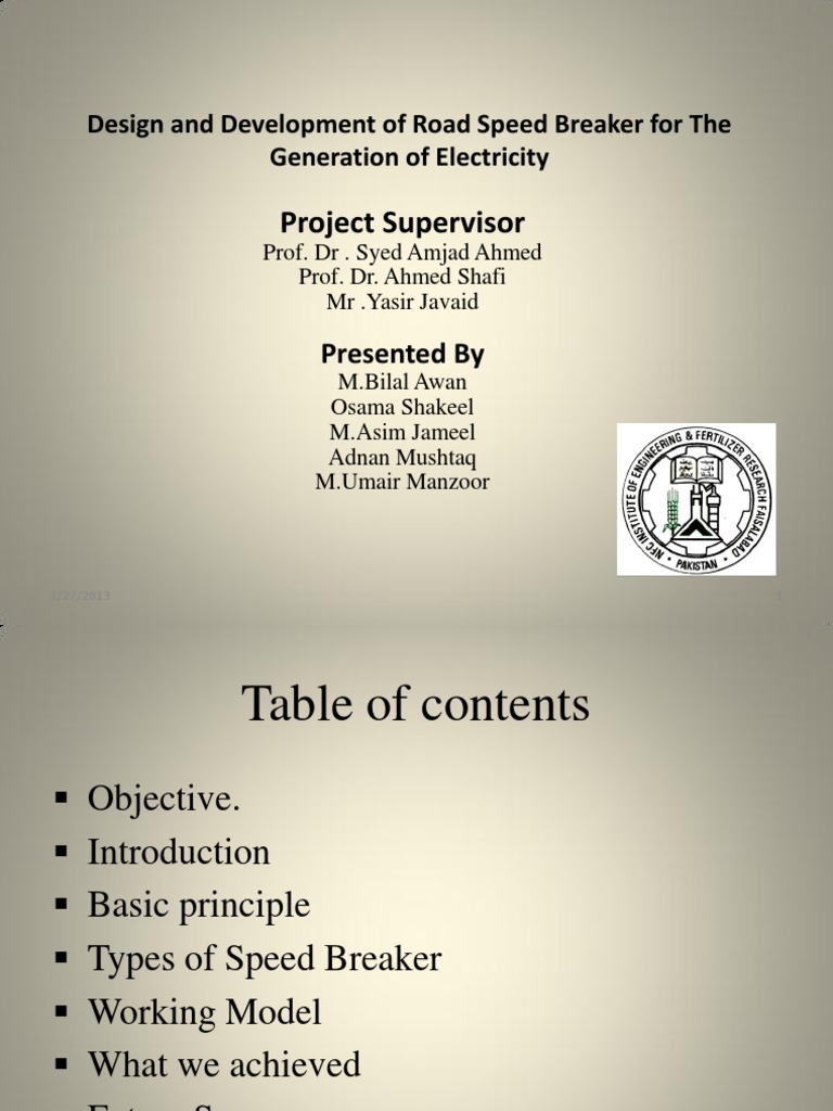 Speed Breaker Electricity Generation System | PDF | Gear | Electric ...