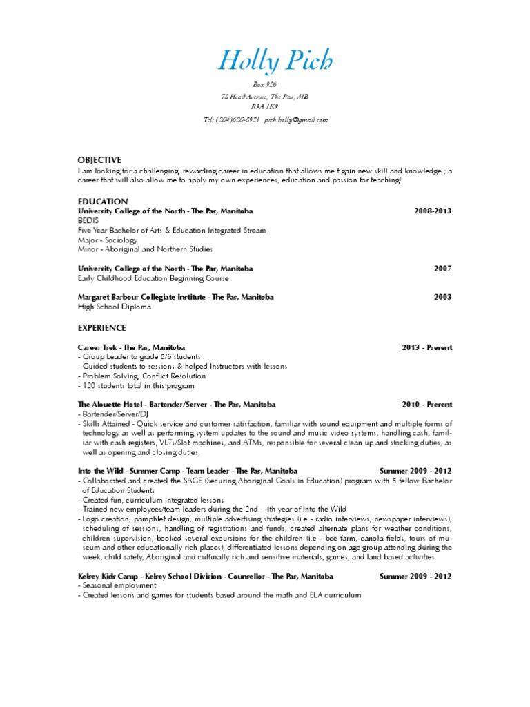 Holly's Resume | PDF | Mentorship | Manitoba