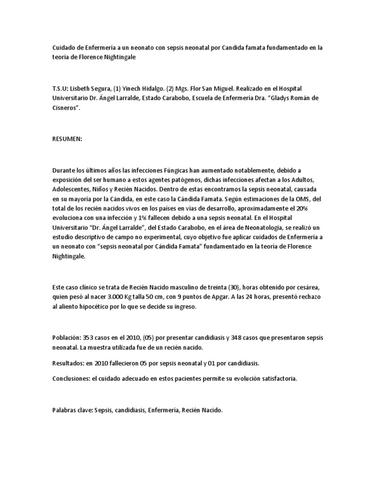 Cuidado de Enfermería A Un Neonato Con Sepsis Neonatal Por Candida ...