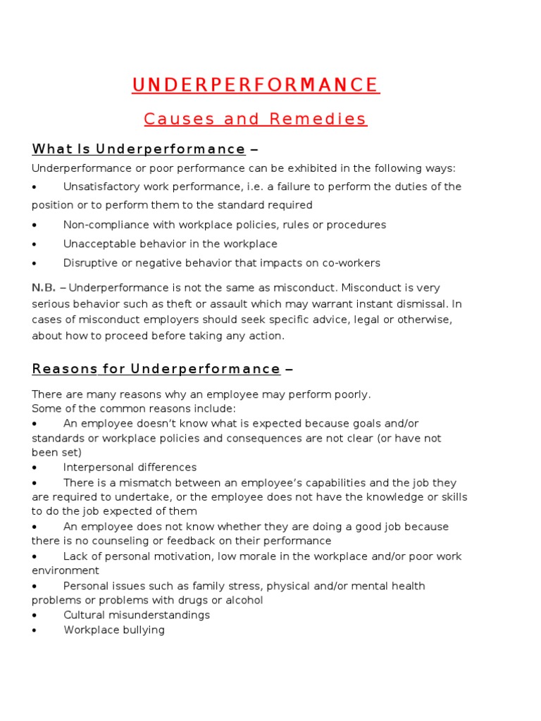 Underperformance | PDF | Performance Management | Employment