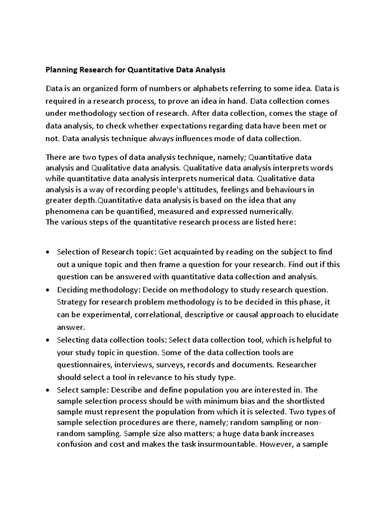 Planning Research For Quantitative Data Analysis | PDF | Quantitative ...