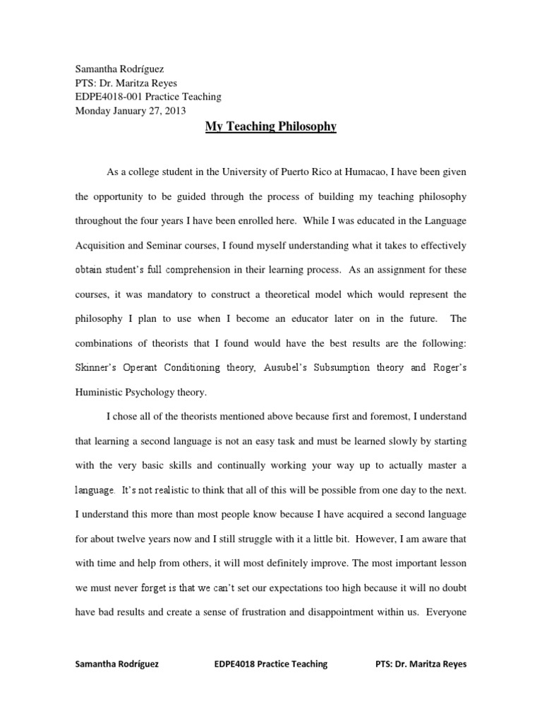 My Teaching Philosophy | PDF | Behaviorism | Learning