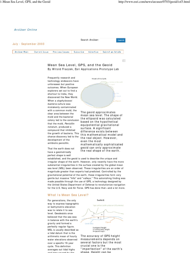 Mean Sea Level, GPS, and The Geoid | PDF | Sea Level | Geodesy