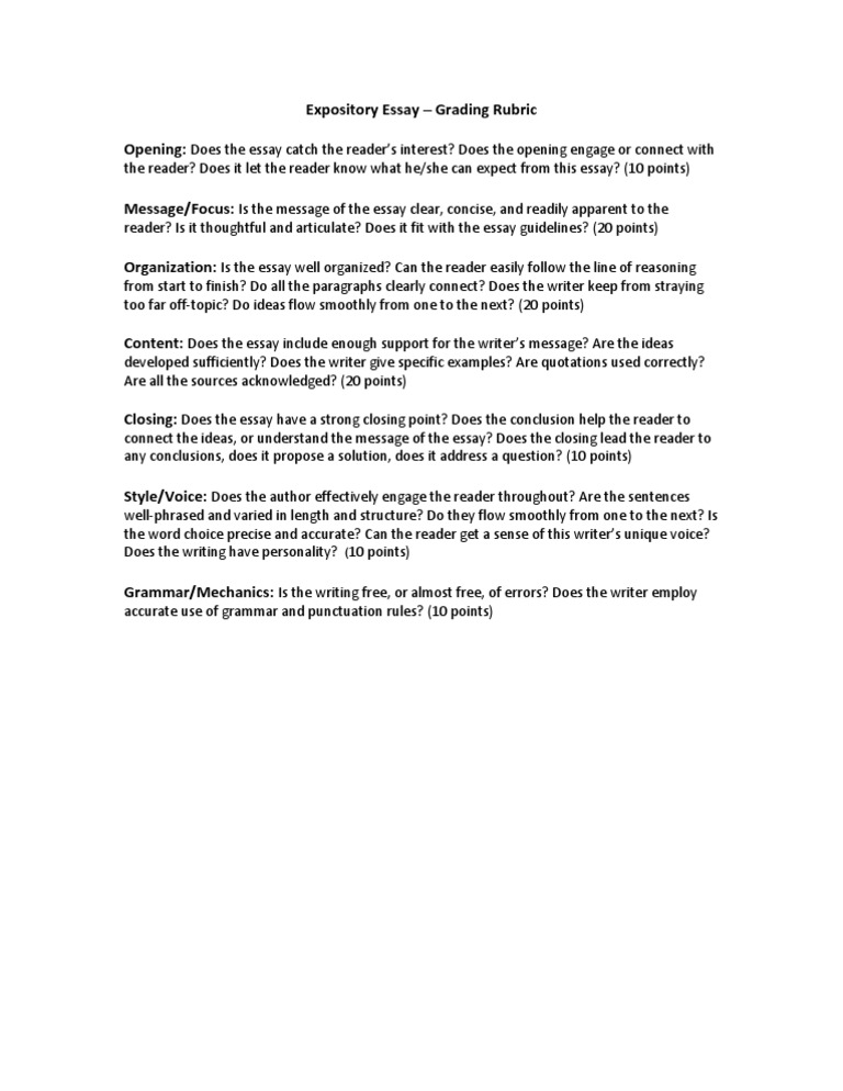 Expository Essay Grading Rubric | PDF | Career & Growth | Language Arts ...