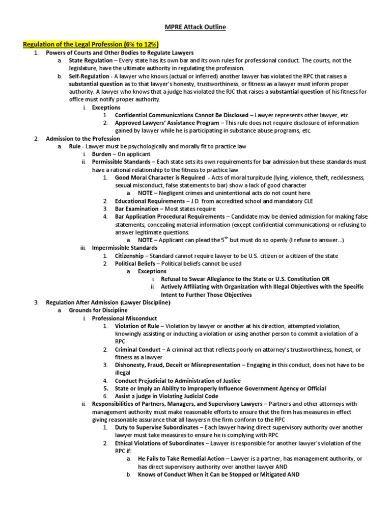 MPRE Attack Outline | PDF | Lawyer | Confidentiality