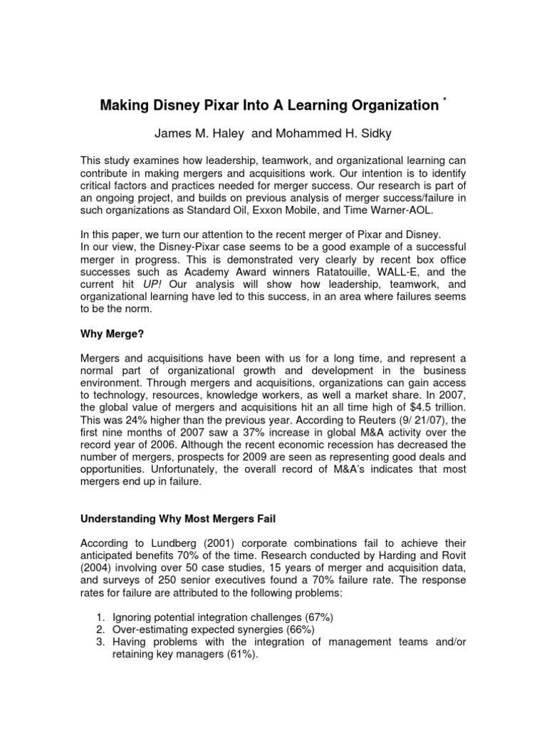 Making Disney Pixar Into A Learning Organization | PDF