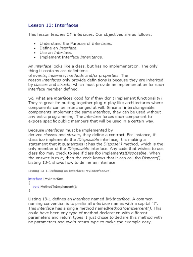 Lesson 13: Interfaces: Interface Void | PDF | Class (Computer ...