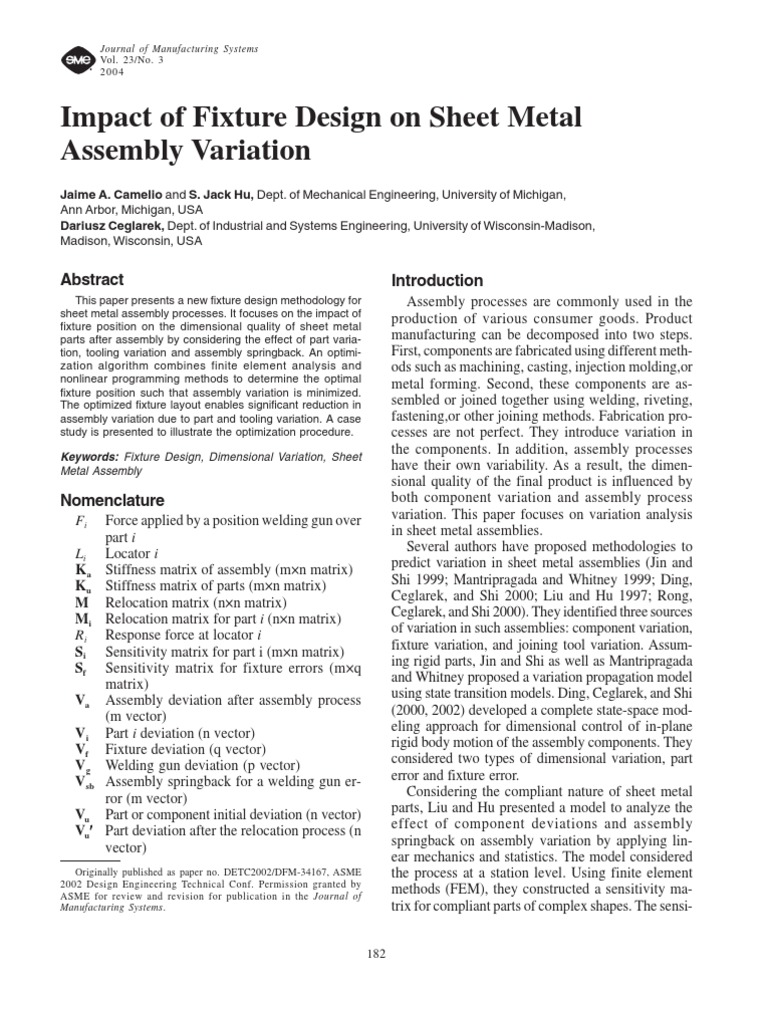 Impact of Fixture Design On Sheet Metal Assembly Variation | PDF ...
