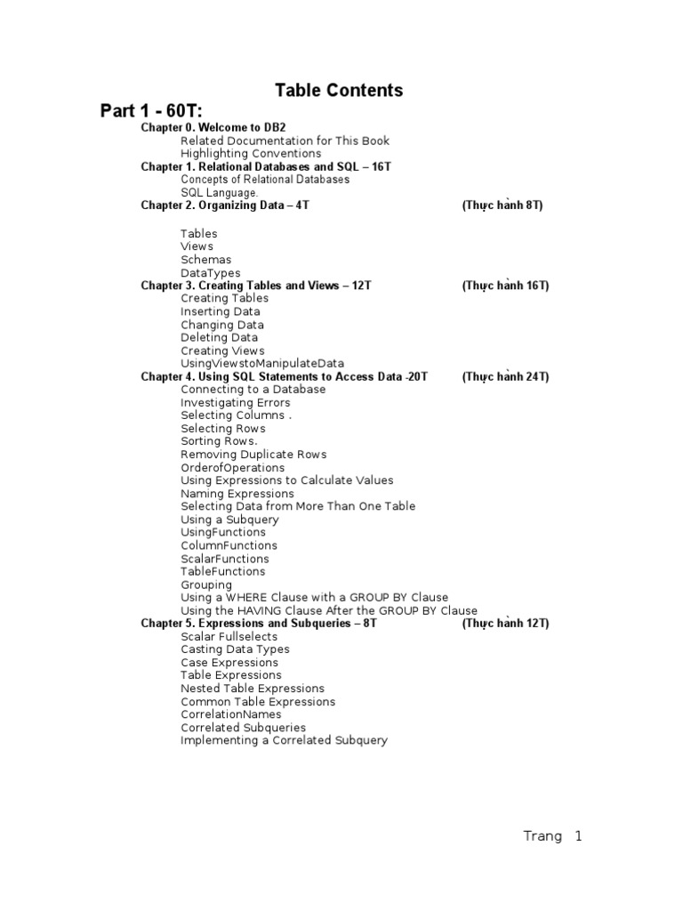 Table Contents db2 | Download Free PDF | Ibm Db2 | Sql