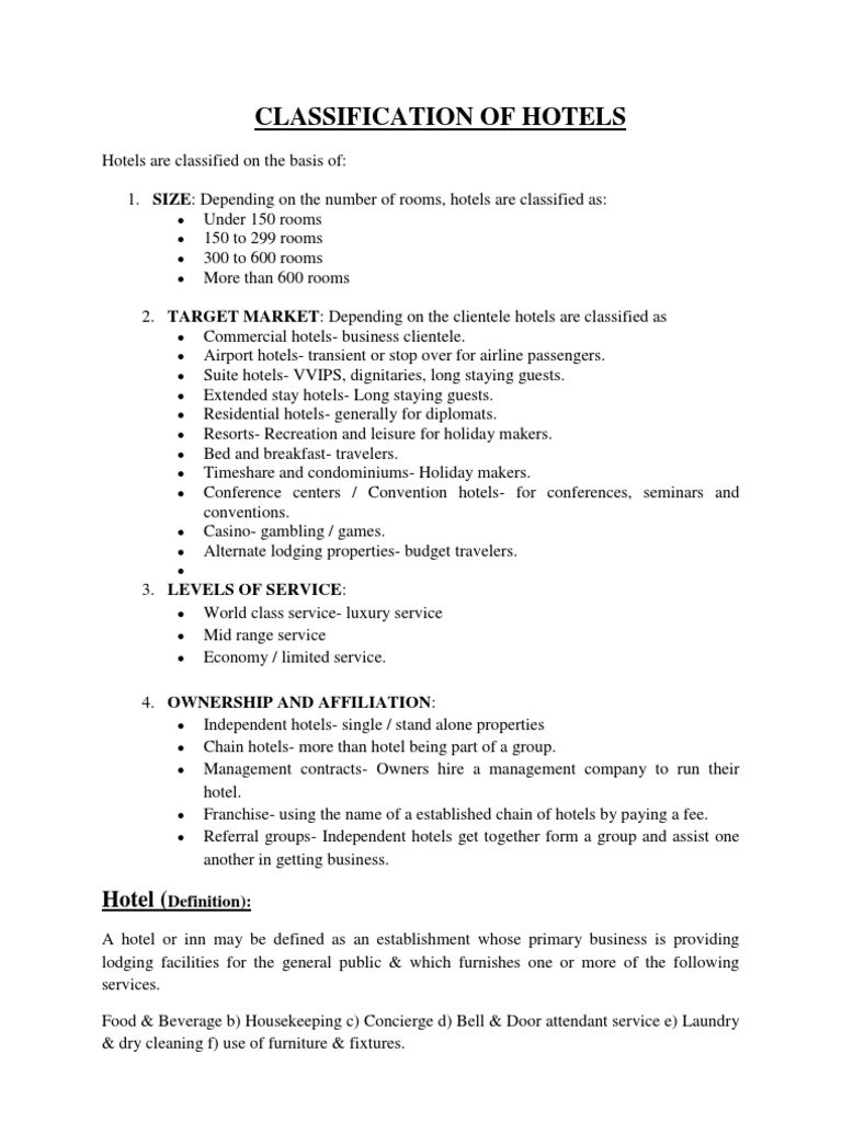 Classification of Hotels | PDF | Resort | Hotel