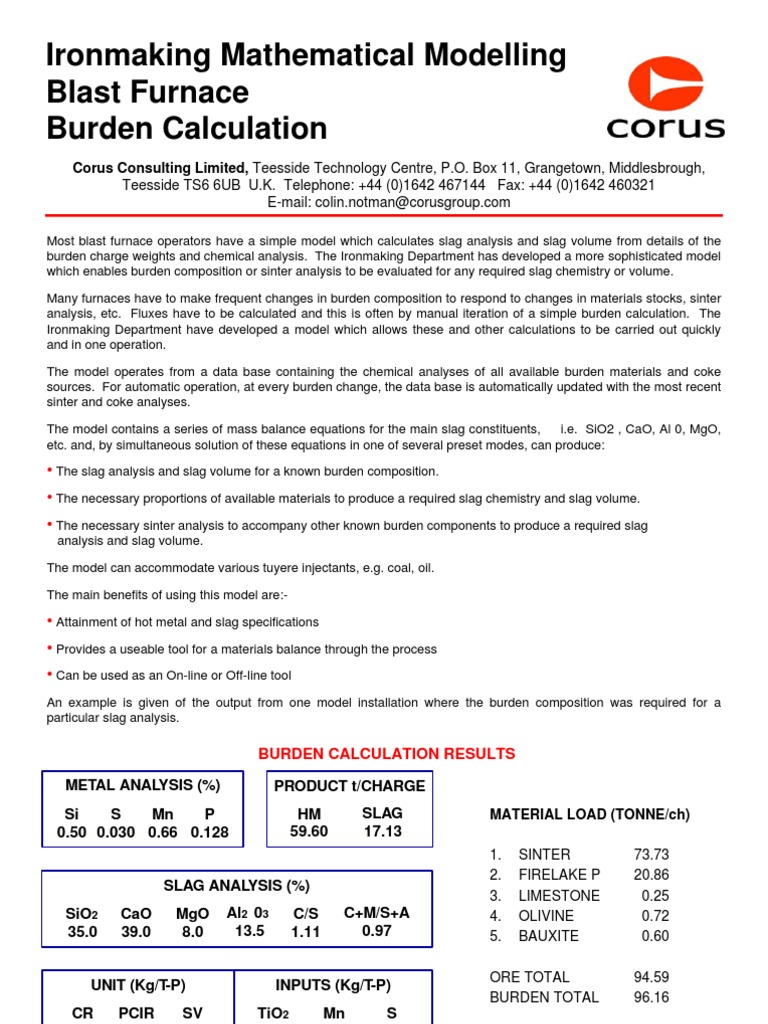 09 Ironmaking MM BF Burden Calculation | PDF | Mathematical Model | Blast Furnace