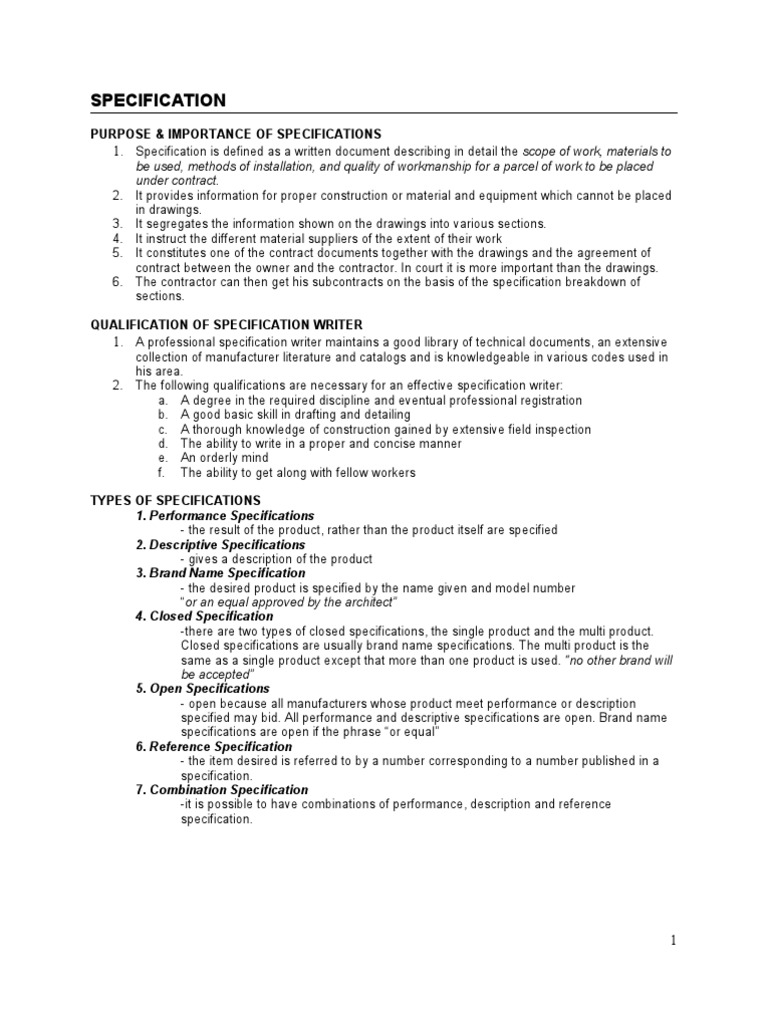 Specifications Notes | PDF | Specification (Technical Standard ...