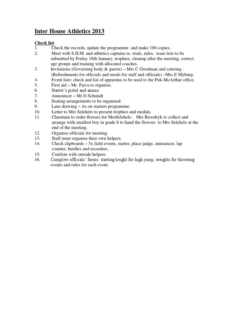 Inter House Athletics Program 2013 | PDF | Track And Field | Sports