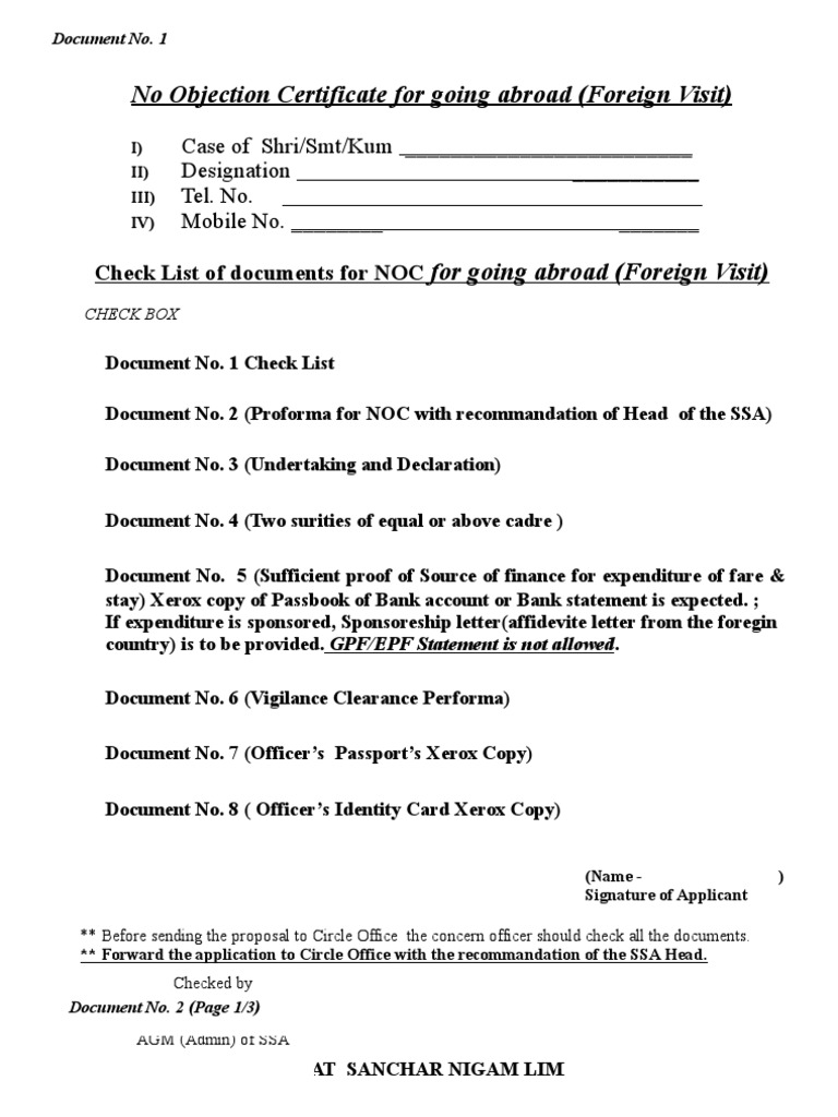 NOC Application for Foreign Travel | PDF | Passport | Travel Visa