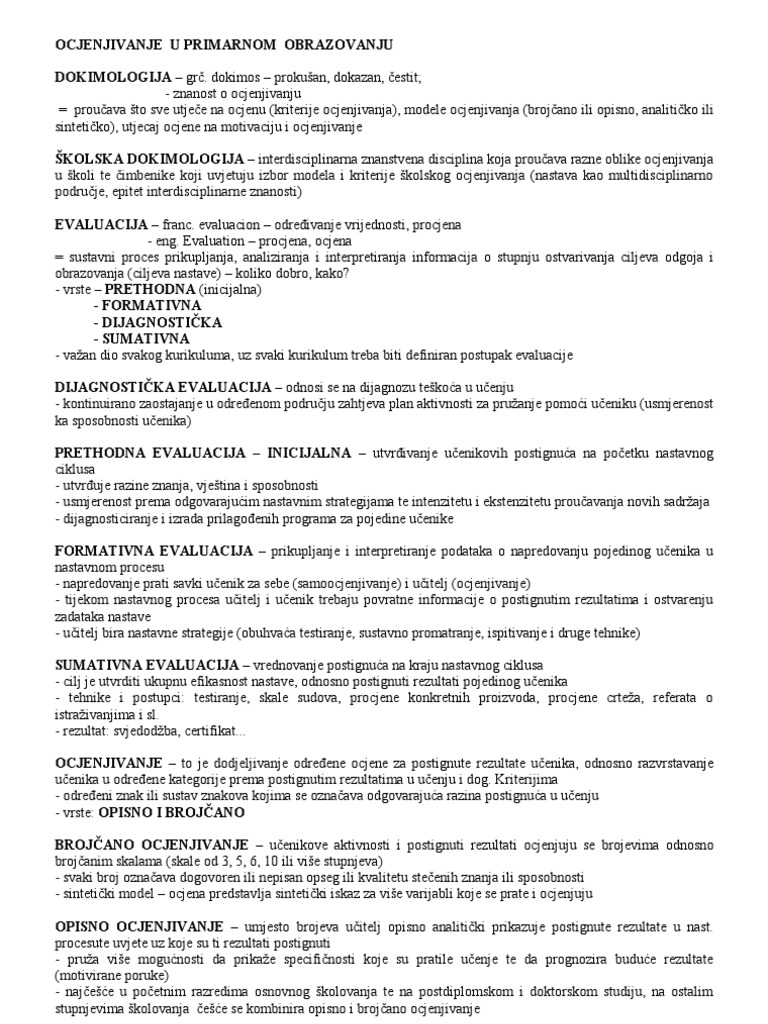 Ocjenjivanje U Primarnom Obrazovanju | PDF