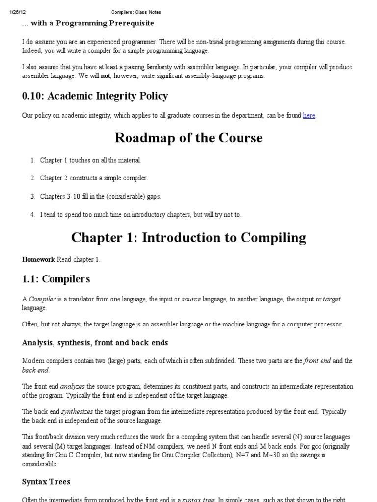 compilers construction classs notes | Parsing | Compiler