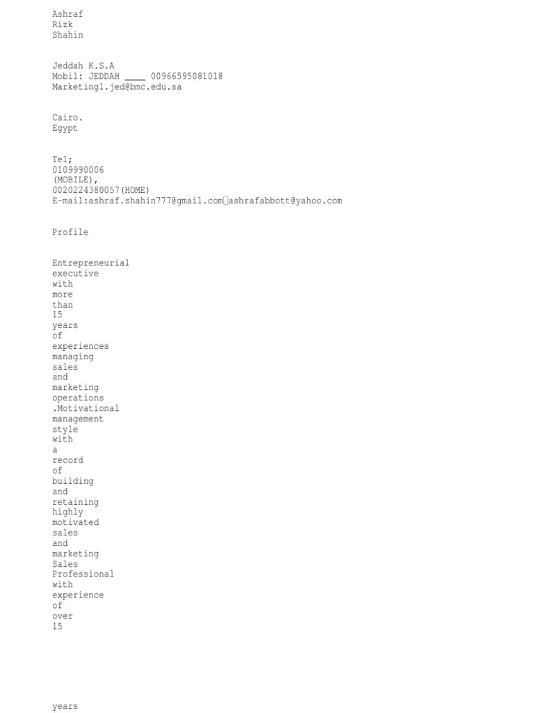 Ashraf Shahin CV | Download Free PDF | Marketing | Sales
