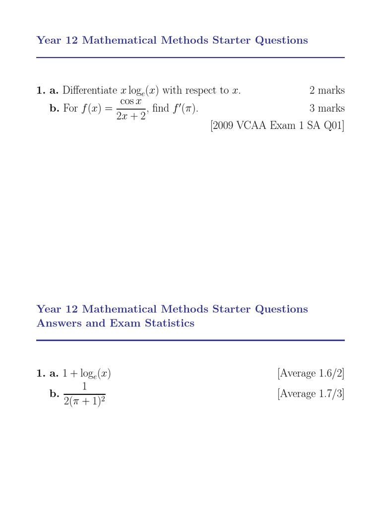 Year 12 Math Methods Exam Prep | PDF
